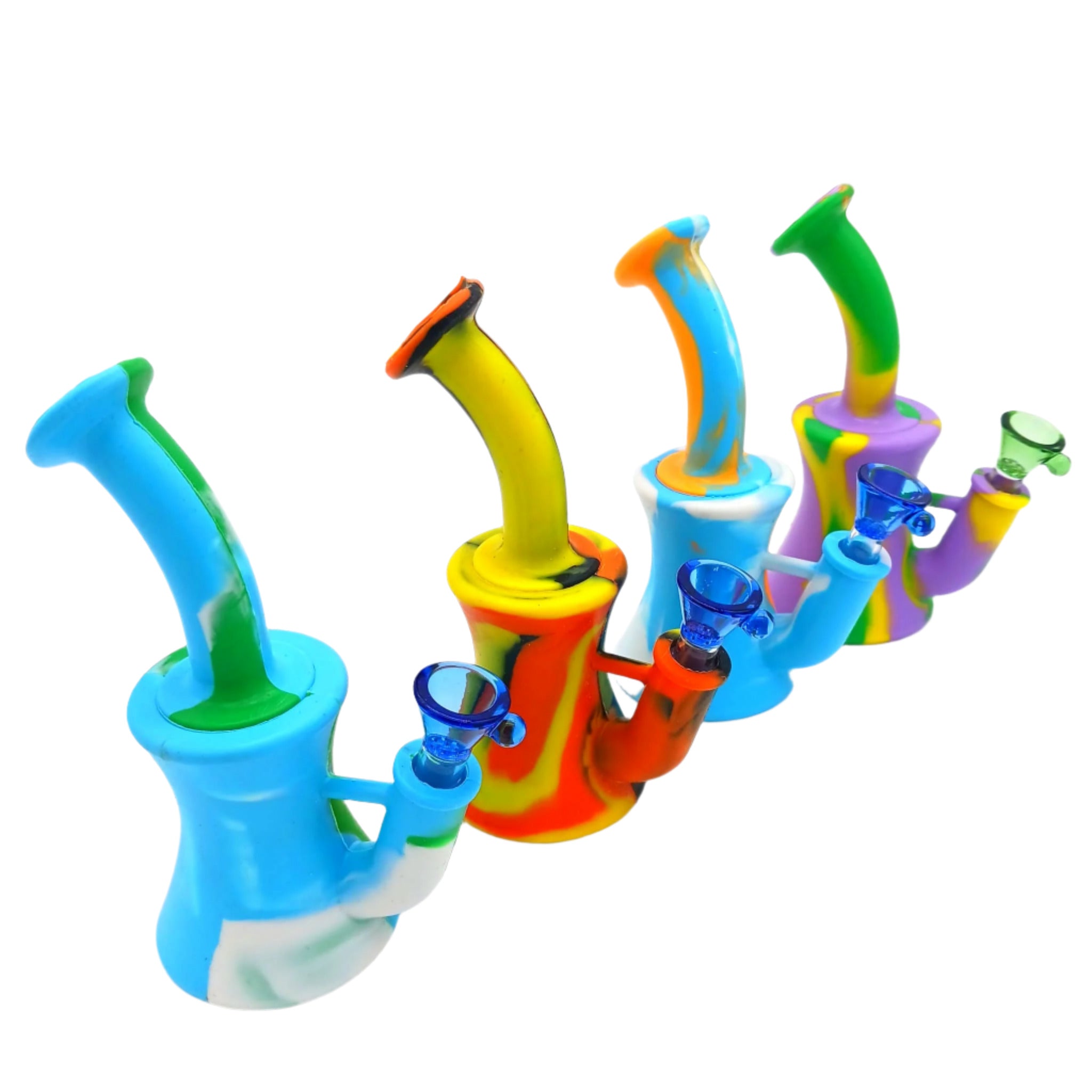 6'' Silicone 2 Part Multi Color Water Pipe W/ 14 MM Male Bowl