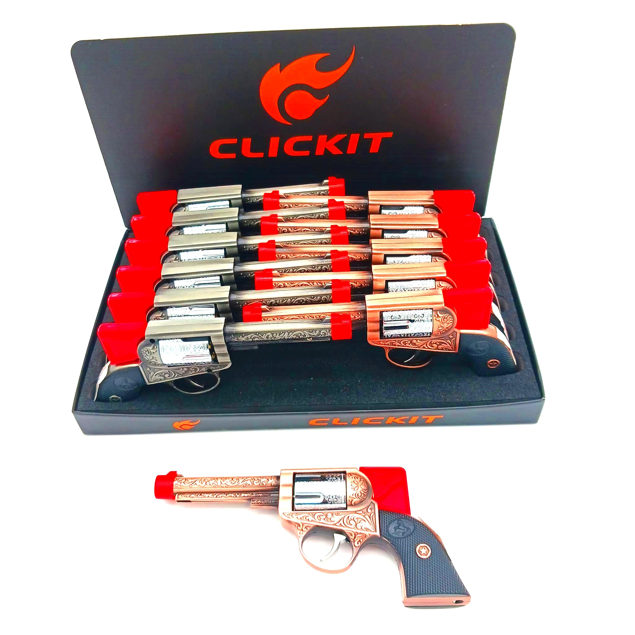 GH-9561 CLICKIT SINGLE TORCH REVOLVER TORCH LIGHTER 12PCSBOX